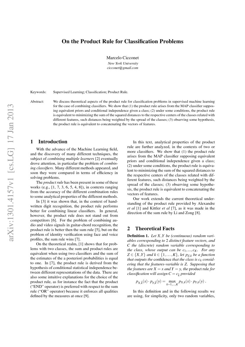 On The Product Rule For Classification Problems DeepAI