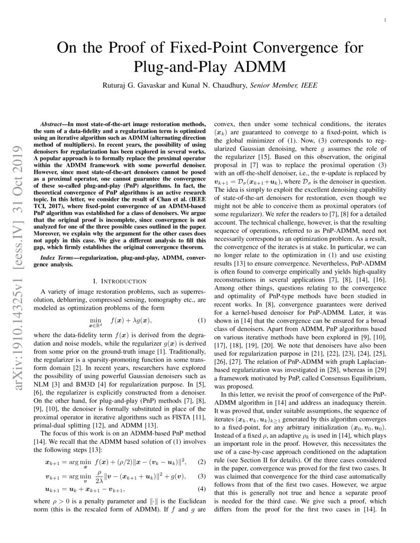 On the Proof of Fixed-Point Convergence for Plug-and-Play ADMM | DeepAI