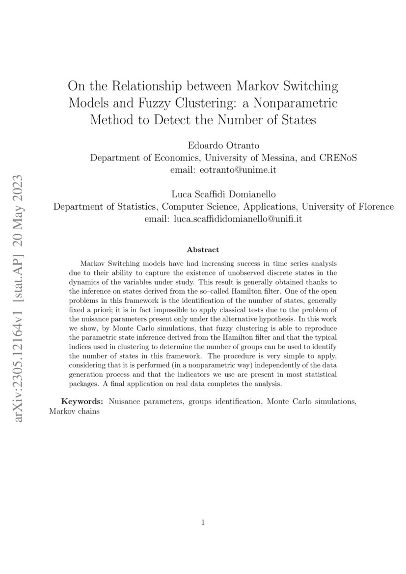 On The Relationship Between Markov Switching Models And Fuzzy Clustering A Nonparametric Method