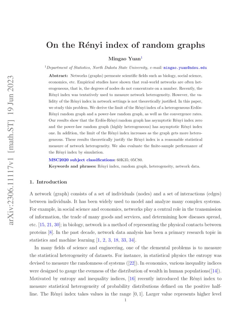 On the Rényi index of random graphs | DeepAI