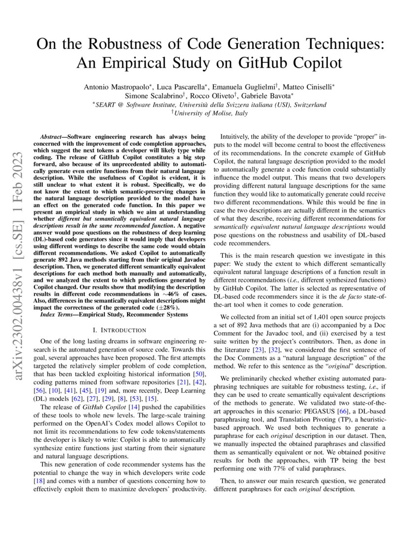 On the Robustness of Code Generation Techniques: An Empirical Study on GitHub Copilot | DeepAI