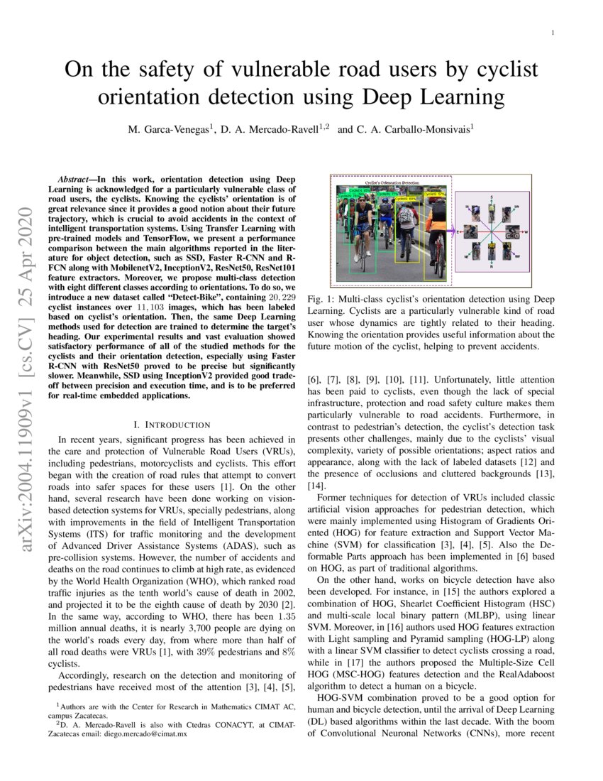 On the safety of vulnerable road users by cyclist orientation detection using Deep Learning | DeepAI