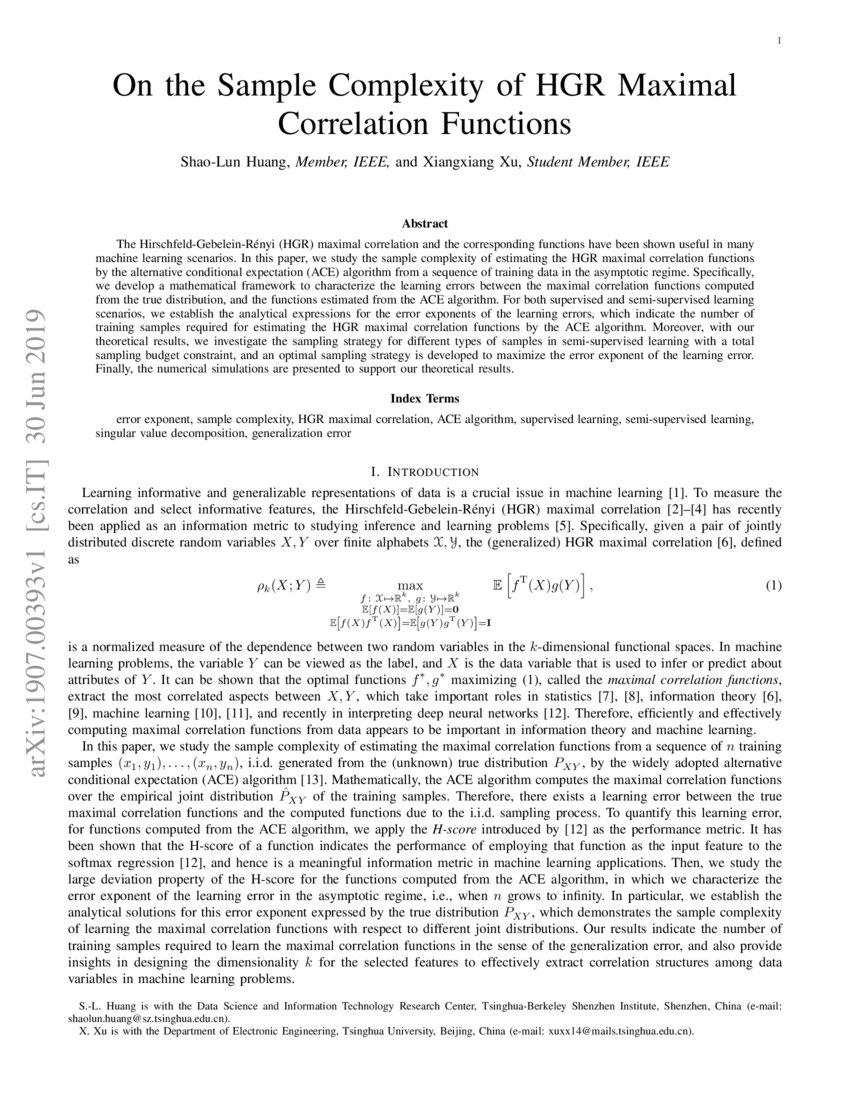 On the Sample Complexity of HGR Maximal Correlation Functions | DeepAI On the Sample Complexity of HGR Maximal Correlation Functions | DeepAI