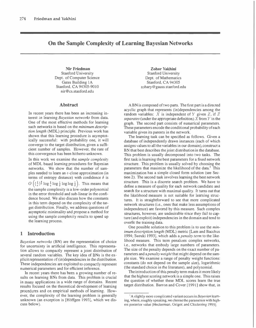 On the Sample Complexity of Learning Bayesian Networks | DeepAI