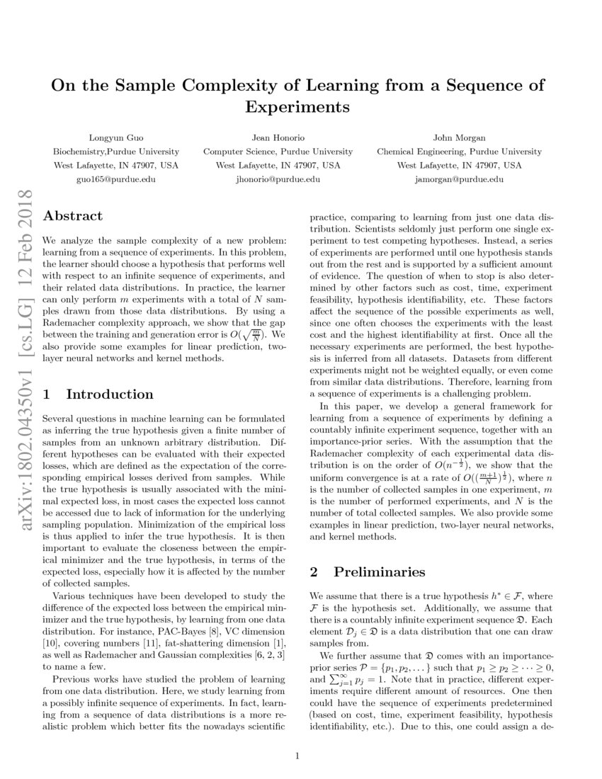 On the Sample Complexity of Learning from a Sequence of Experiments | DeepAI