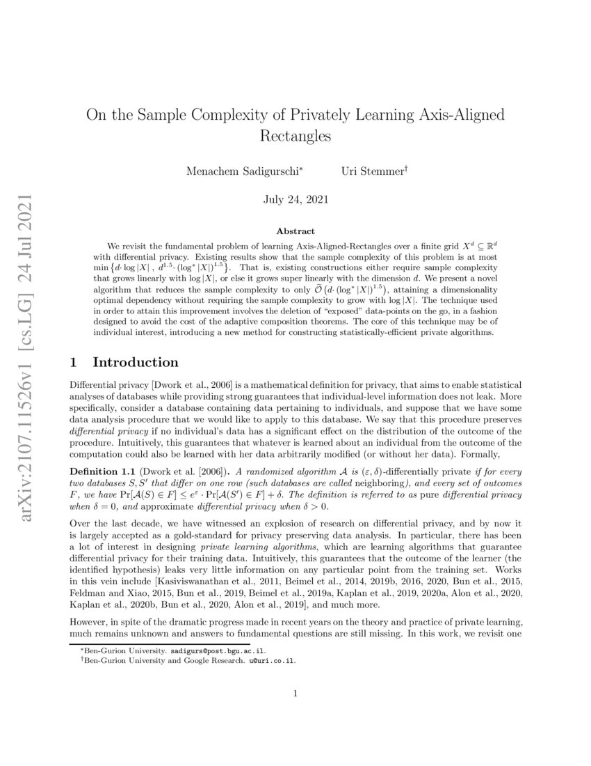 On the Sample Complexity of Privately Learning Axis-Aligned Rectangles | DeepAI