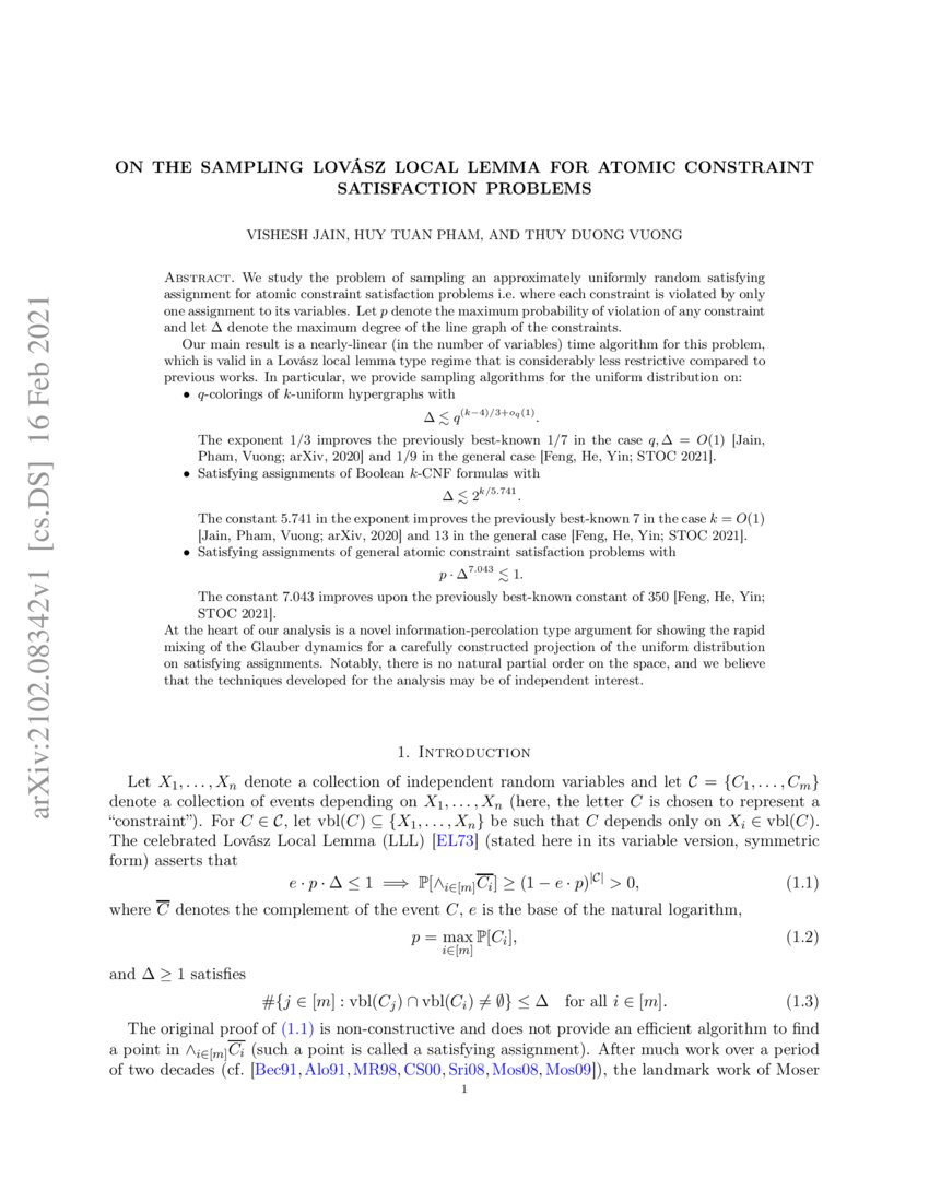 On the sampling Lovász Local Lemma for atomic constraint satisfaction problems | DeepAI