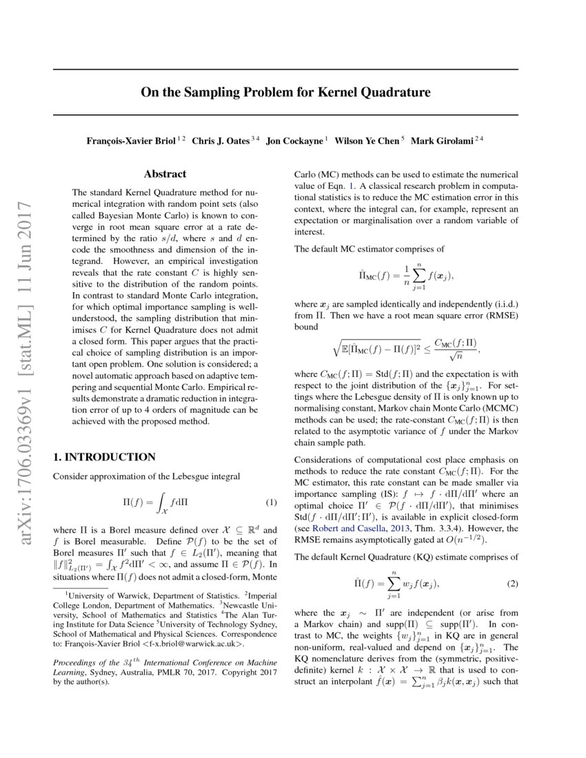 On the Sampling Problem for Kernel Quadrature | DeepAI