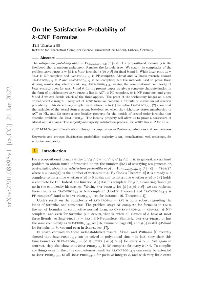 On the Satisfaction Probability of k-CNF Formulas | DeepAI