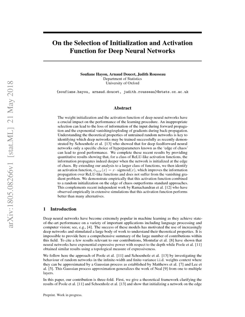 On The Selection Of Initialization And Activation Function For Deep 2870