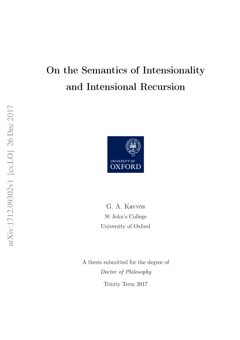 On the Semantics of Intensionality and Intensional Recursion | DeepAI