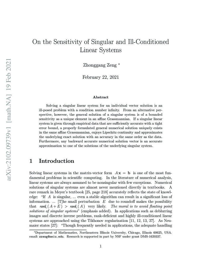 On the sensitivity of singular and ill-Conditioned linear systems | DeepAI