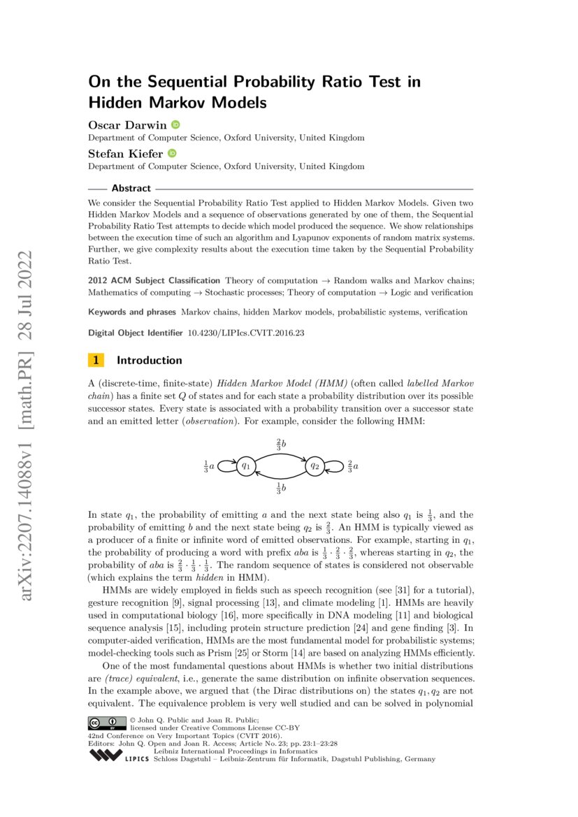 On the Sequential Probability Ratio Test in Hidden Markov Models | DeepAI