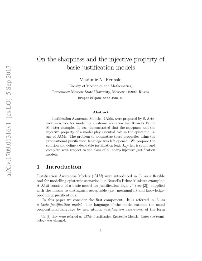 On the sharpness and the injective property of basic justification models | DeepAI