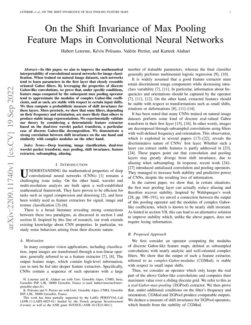 On The Shift Invariance Of Max Pooling Feature Maps In Convolutional Neural Networks Deepai