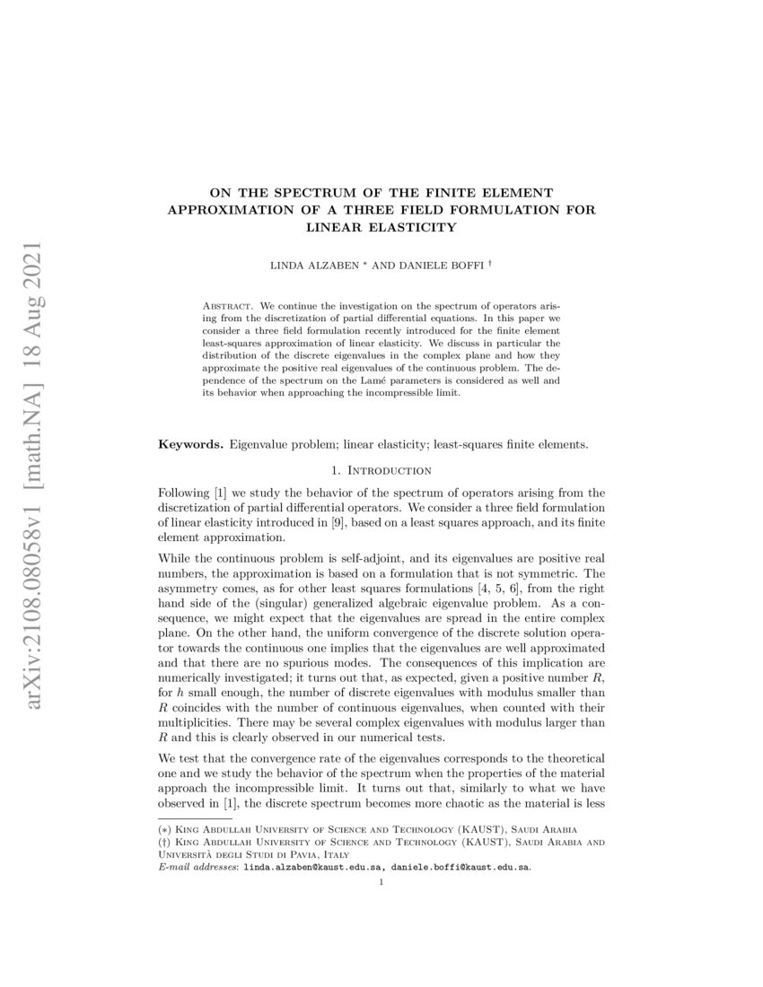 On The Spectrum Of The Finite Element Approximation Of A Three Field 0306