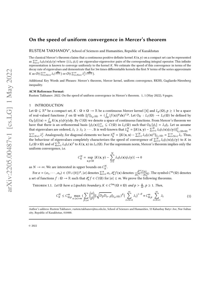 On the speed of uniform convergence in Mercer's theorem | DeepAI