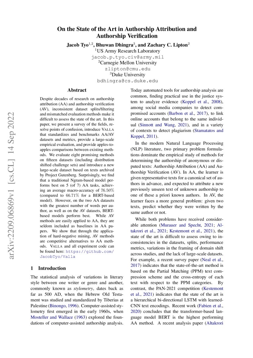 On The State Of The Art In Authorship Attribution And Authorship Verification Deepai