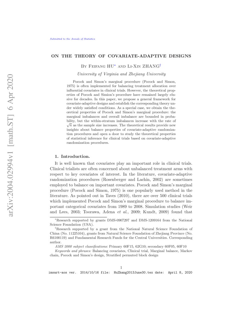 On The Theory Of Covariate Adaptive Designs Deepai