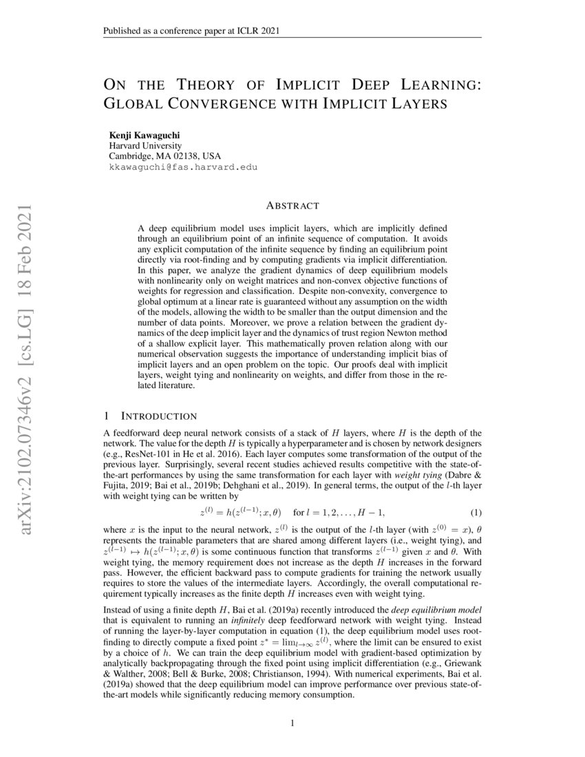 On the Theory of Implicit Deep Learning: Global Convergence with Implicit Layers | DeepAI