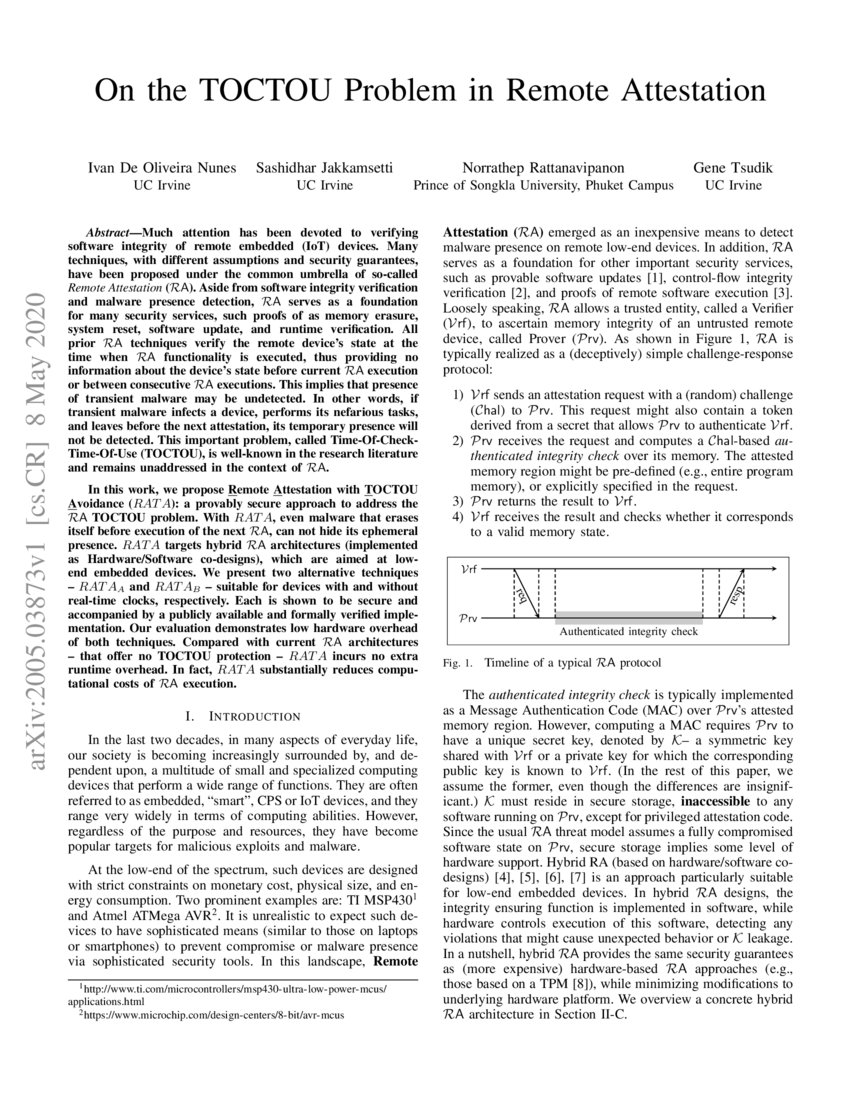 On the TOCTOU Problem in Remote Attestation | DeepAI