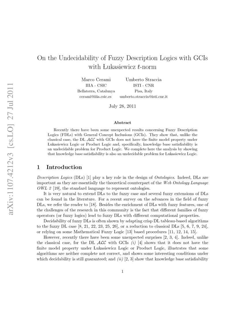 On the Undecidability of Fuzzy Description Logics with GCIs with ...