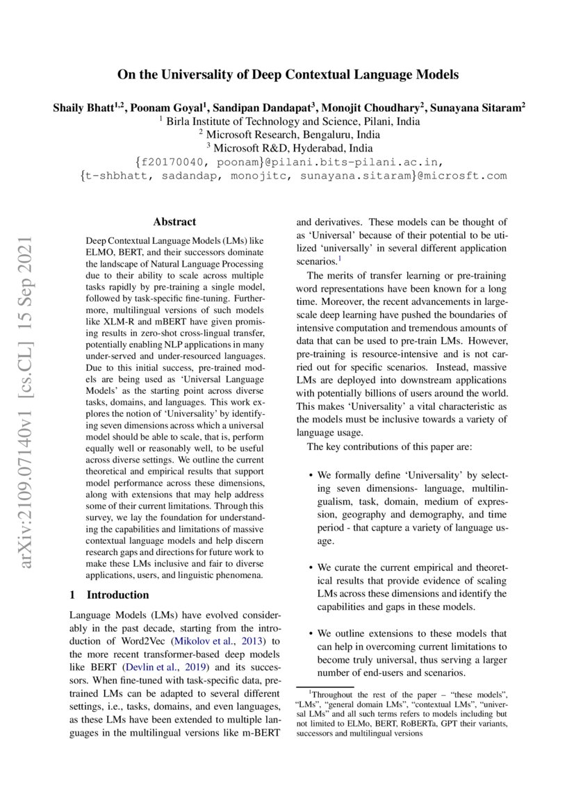 On The Universality Of Deep Contextual Language Models Deepai