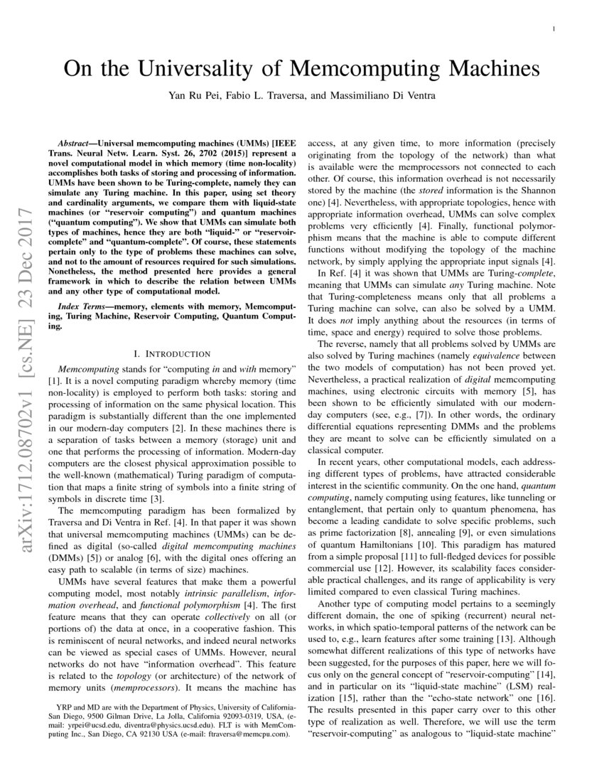On the Universality of Memcomputing Machines | DeepAI