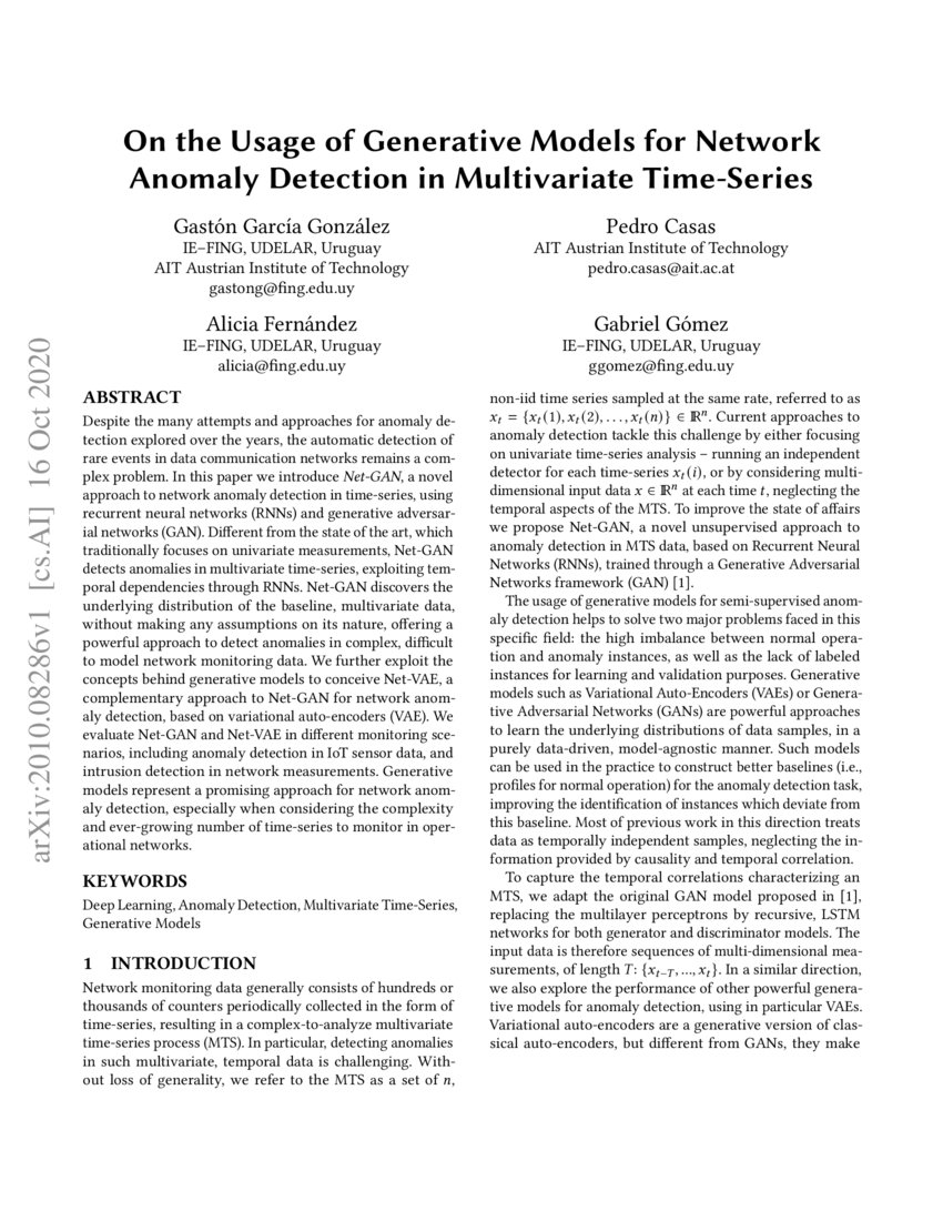 On the Usage of Generative Models for Network Anomaly Detection in Multivariate Time-Series | DeepAI