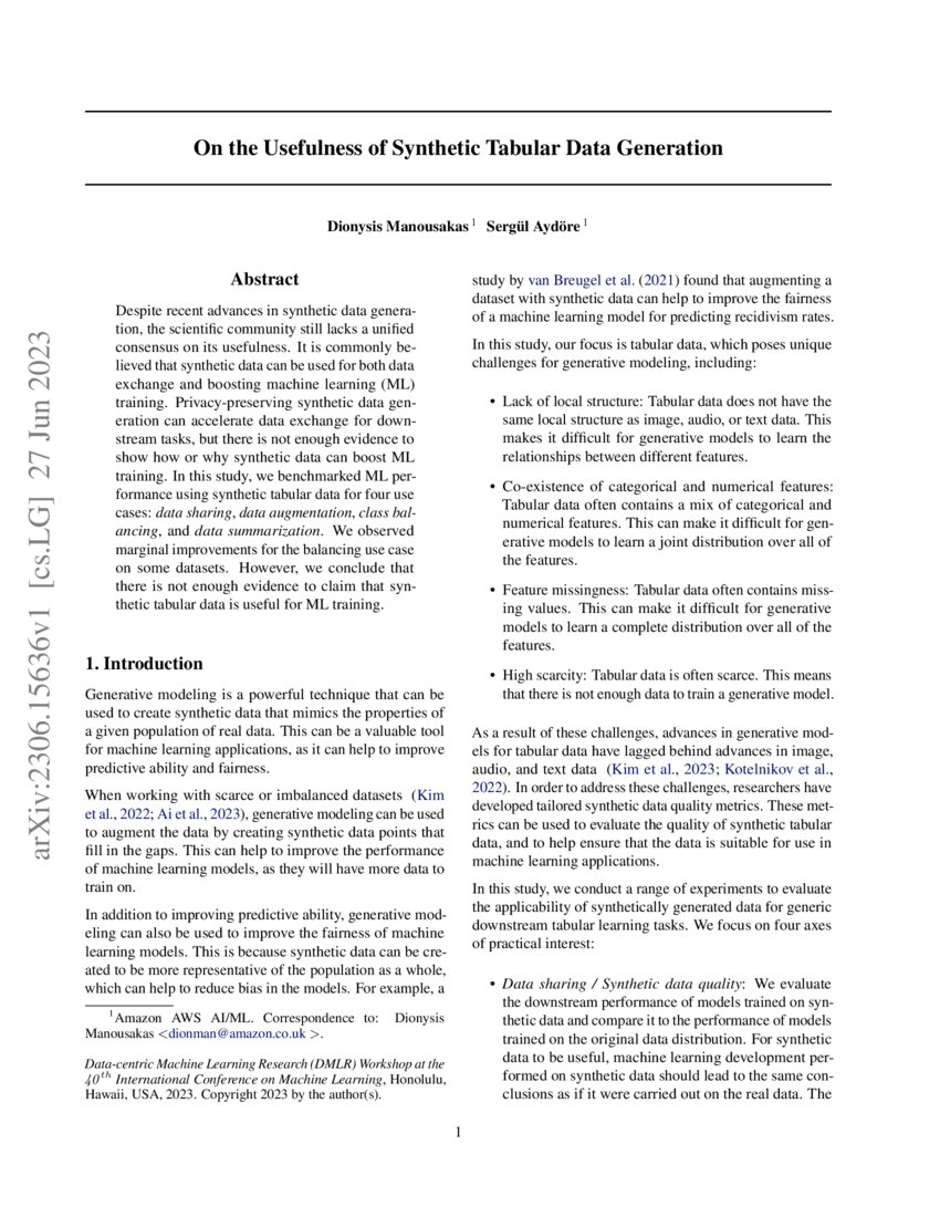 On The Usefulness Of Synthetic Tabular Data Generation Deepai