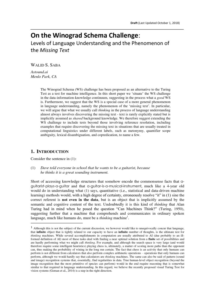 On the Winograd Schema Challenge: Levels of Language Understanding and ...