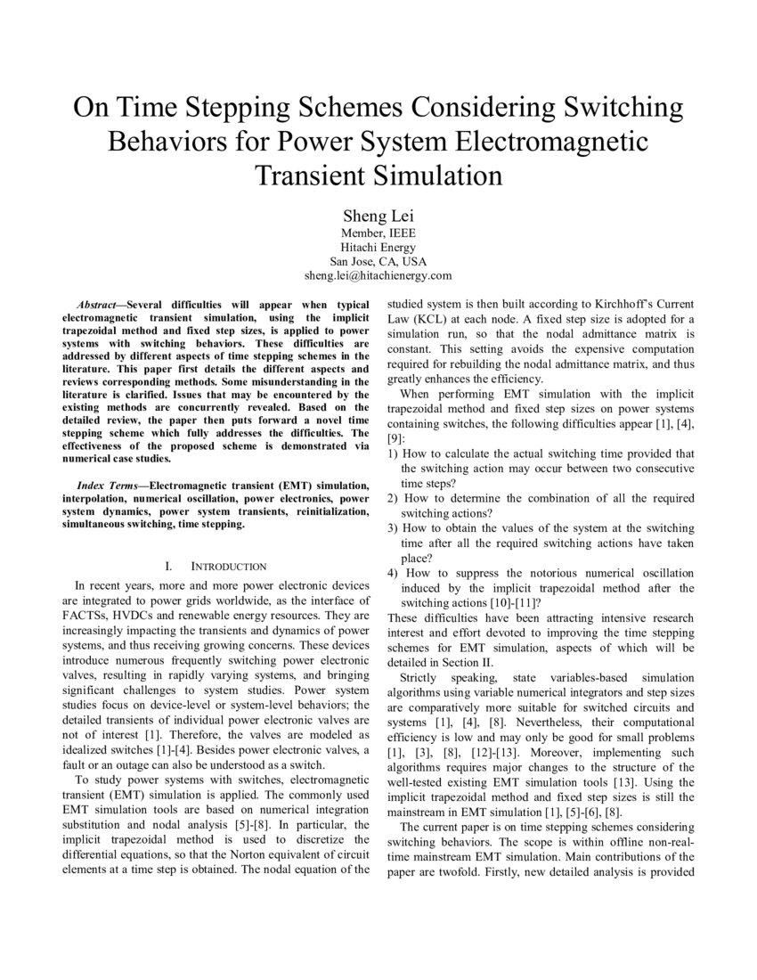 On Time Stepping Schemes Considering Switching Behaviors For Power