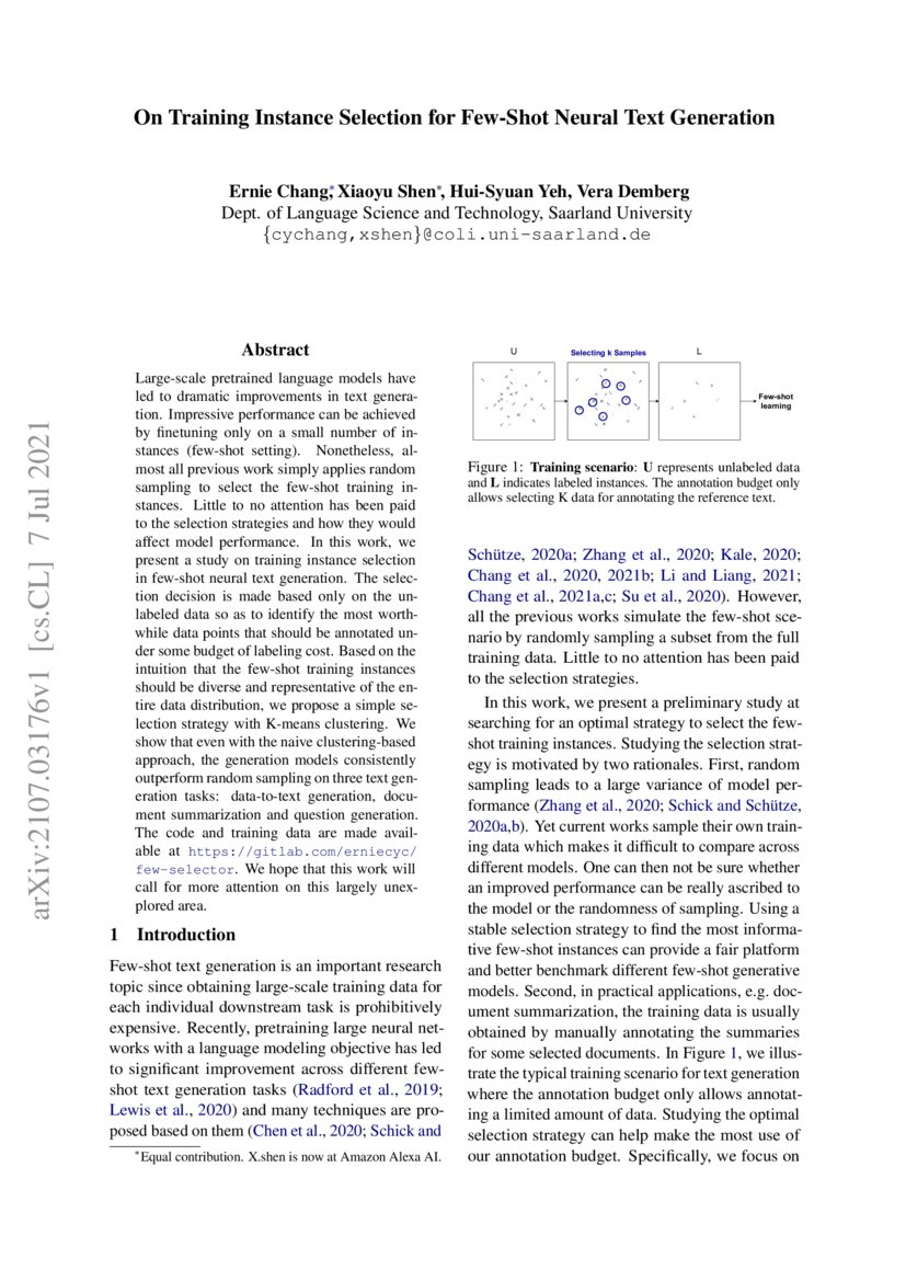 On Training Instance Selection For Few Shot Neural Text Generation Deepai
