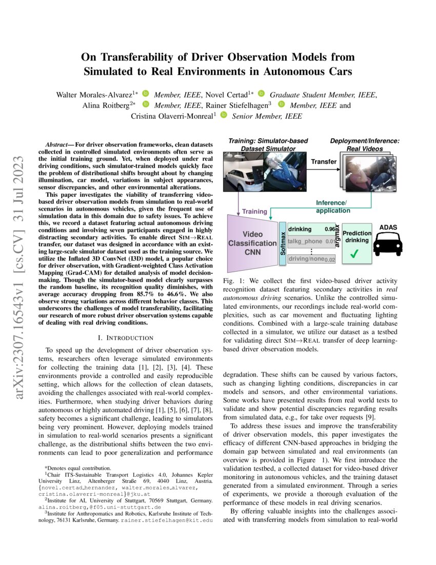 On Transferability of Driver Observation Models from Simulated to Real ...