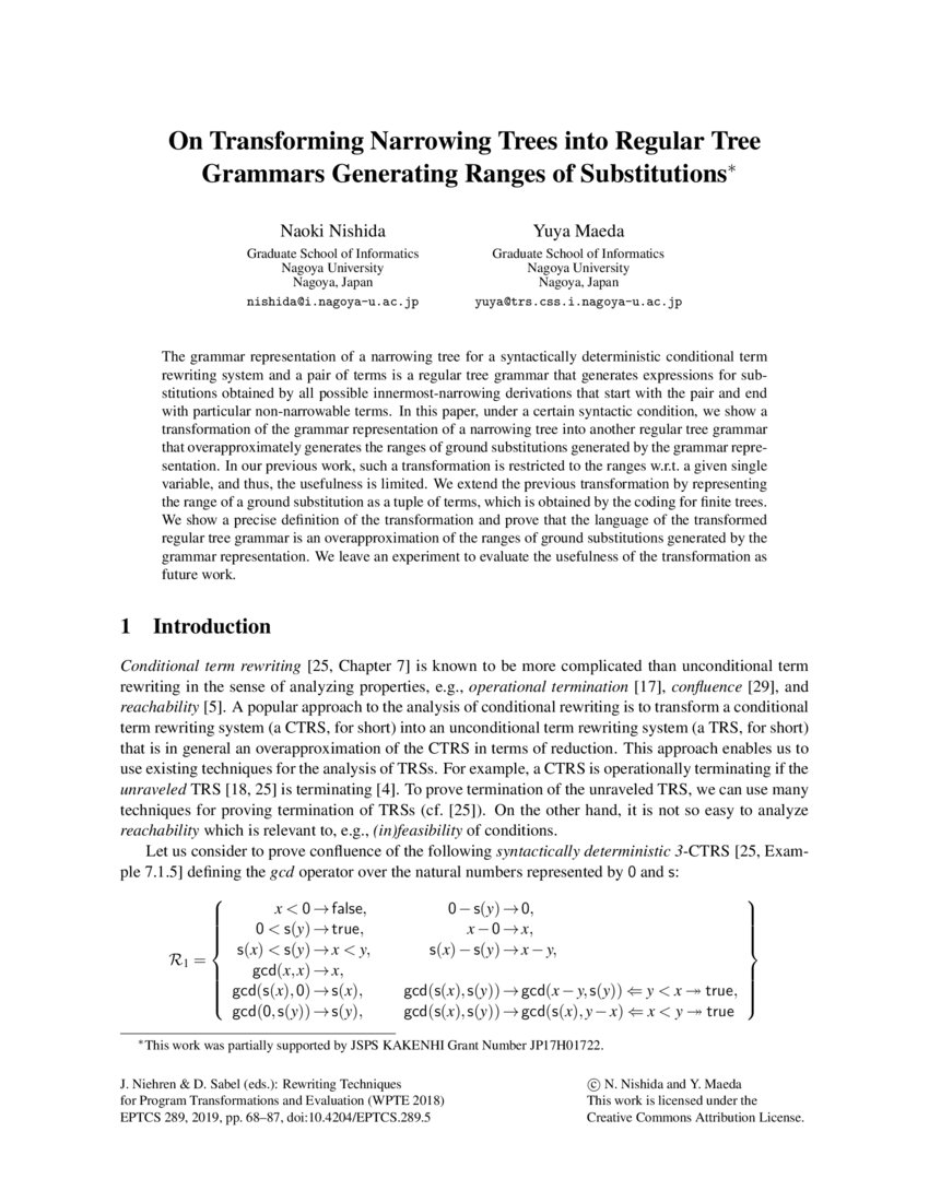 On Transforming Narrowing Trees into Regular Tree Grammars Generating ...