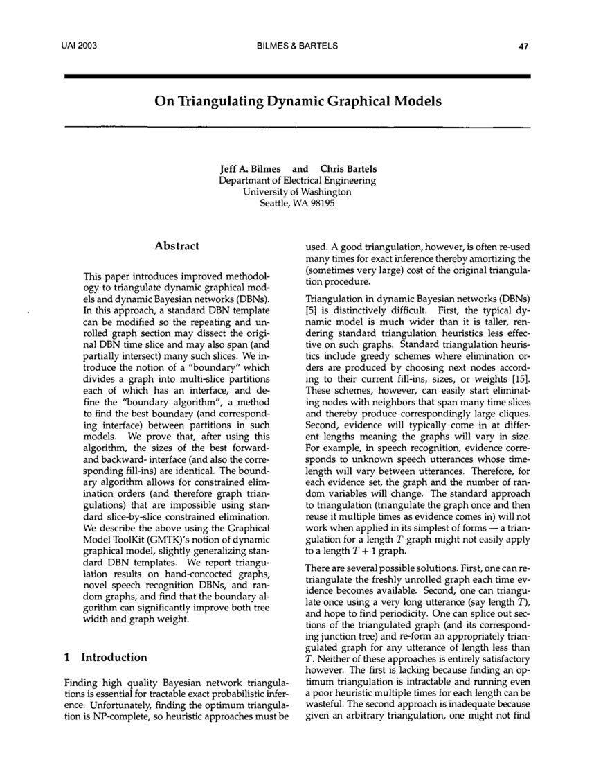 On Triangulating Dynamic Graphical Models Deepai