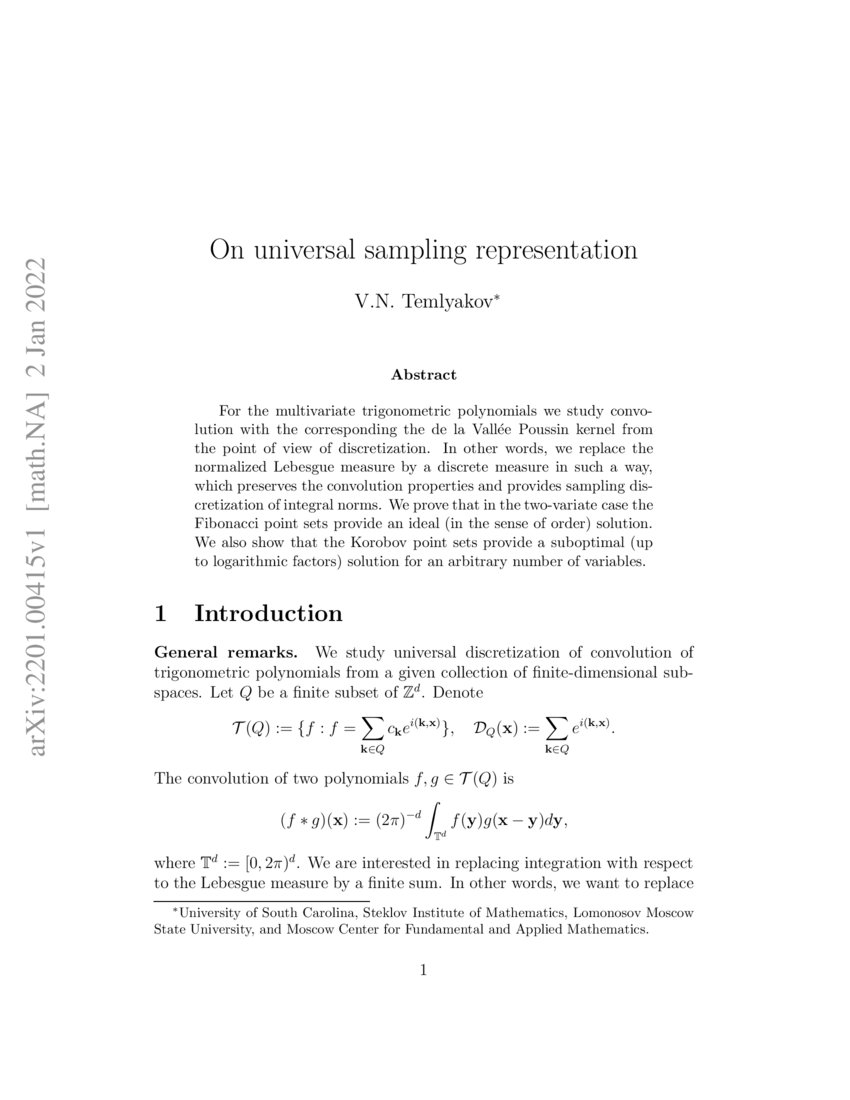On universal sampling representation | DeepAI