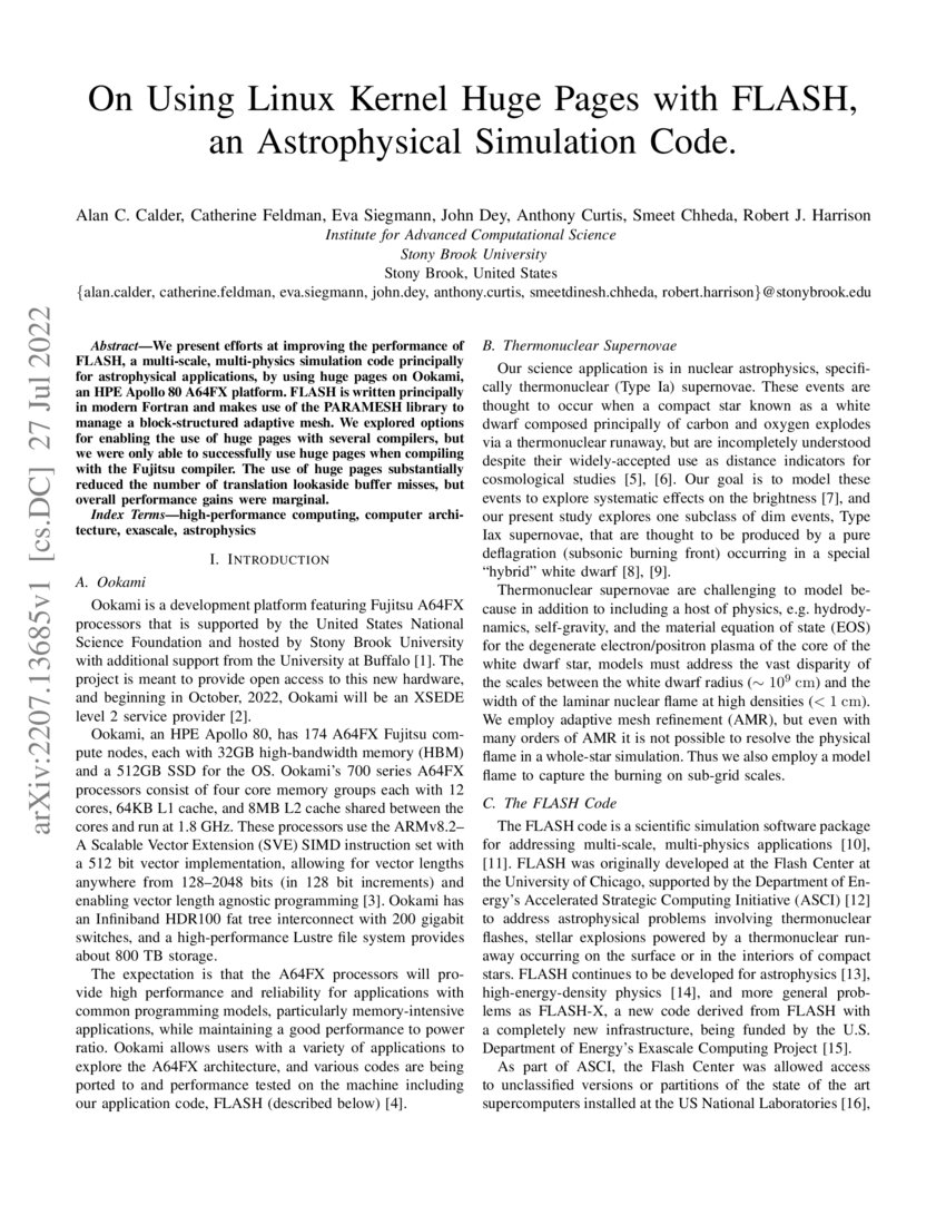 On Using Linux Kernel Huge Pages with FLASH, an Astrophysical ... On Using Linux Kernel Huge Pages with FLASH, an Astrophysical ...