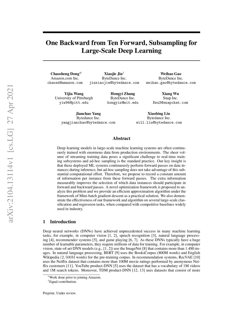 One Backward from Ten Forward, Subsampling for Large-Scale Deep ...