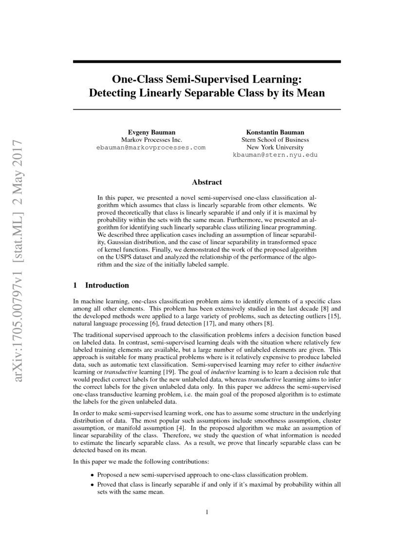 One-Class Semi-Supervised Learning: Detecting Linearly Separable Class ...
