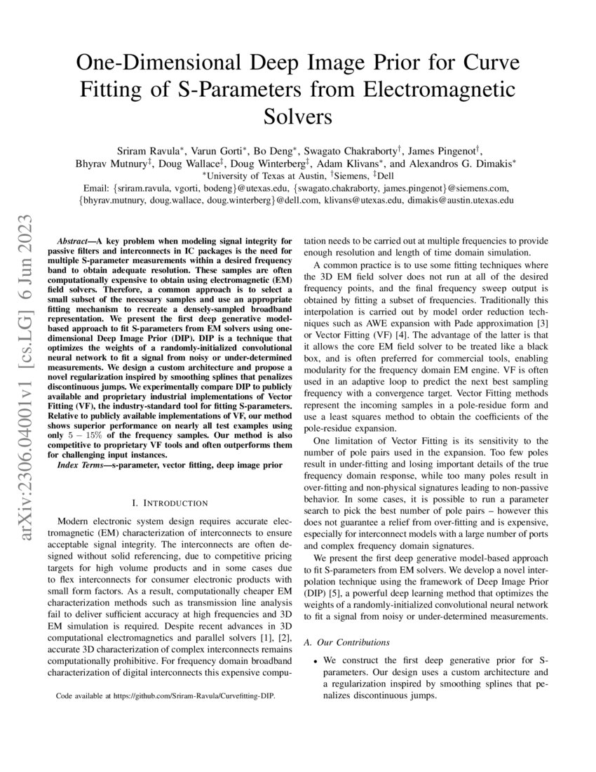 One-Dimensional Deep Image Prior for Curve Fitting of S-Parameters from Electromagnetic Solvers ...