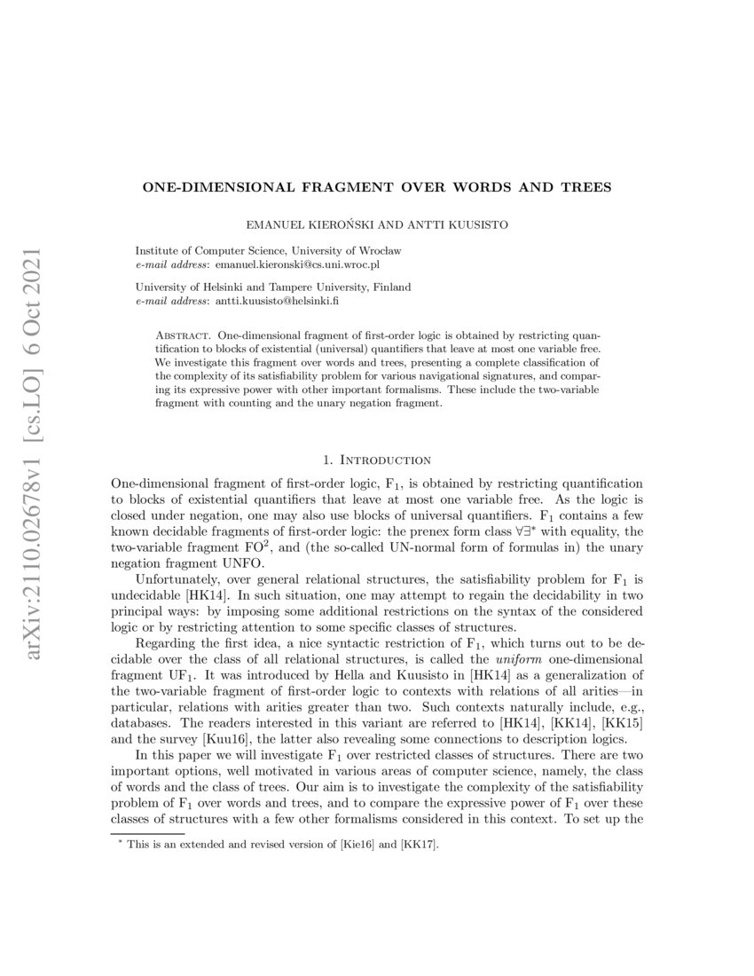 One Dimensional Fragment Over Words And Trees Deepai 7259