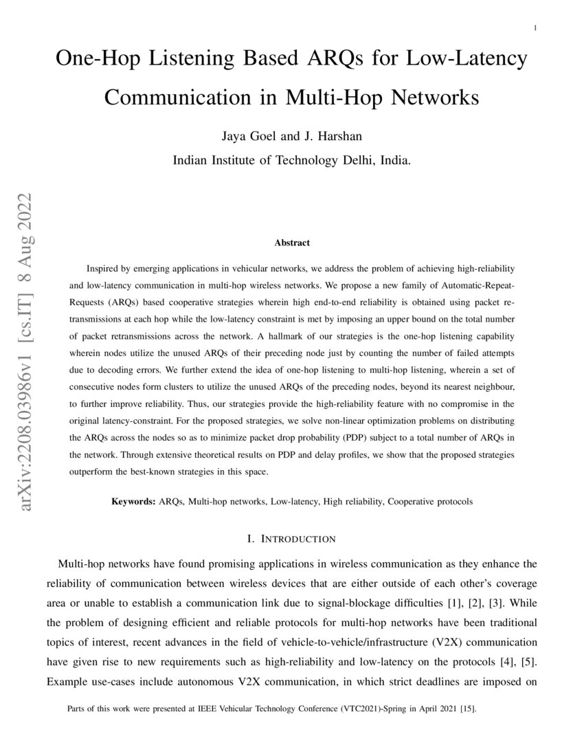 One-Hop Listening Based ARQs for Low-Latency Communication in Multi-Hop Networks | DeepAI