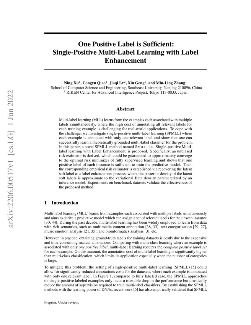 One Positive Label is Sufficient: Single-Positive Multi-Label Learning ...