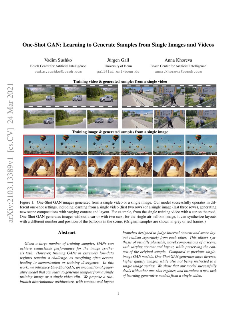 One-Shot GAN: Learning to Generate Samples from Single Images and ...