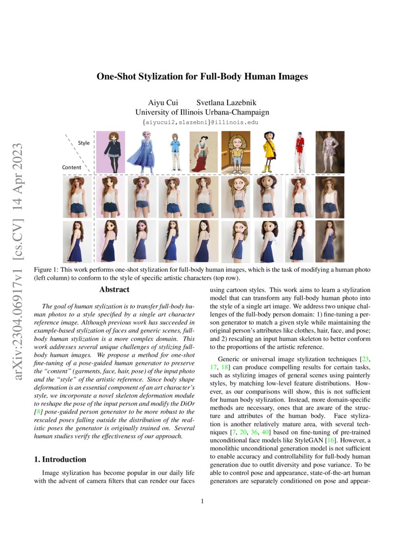 One-Shot Stylization for Full-Body Human Images | DeepAI