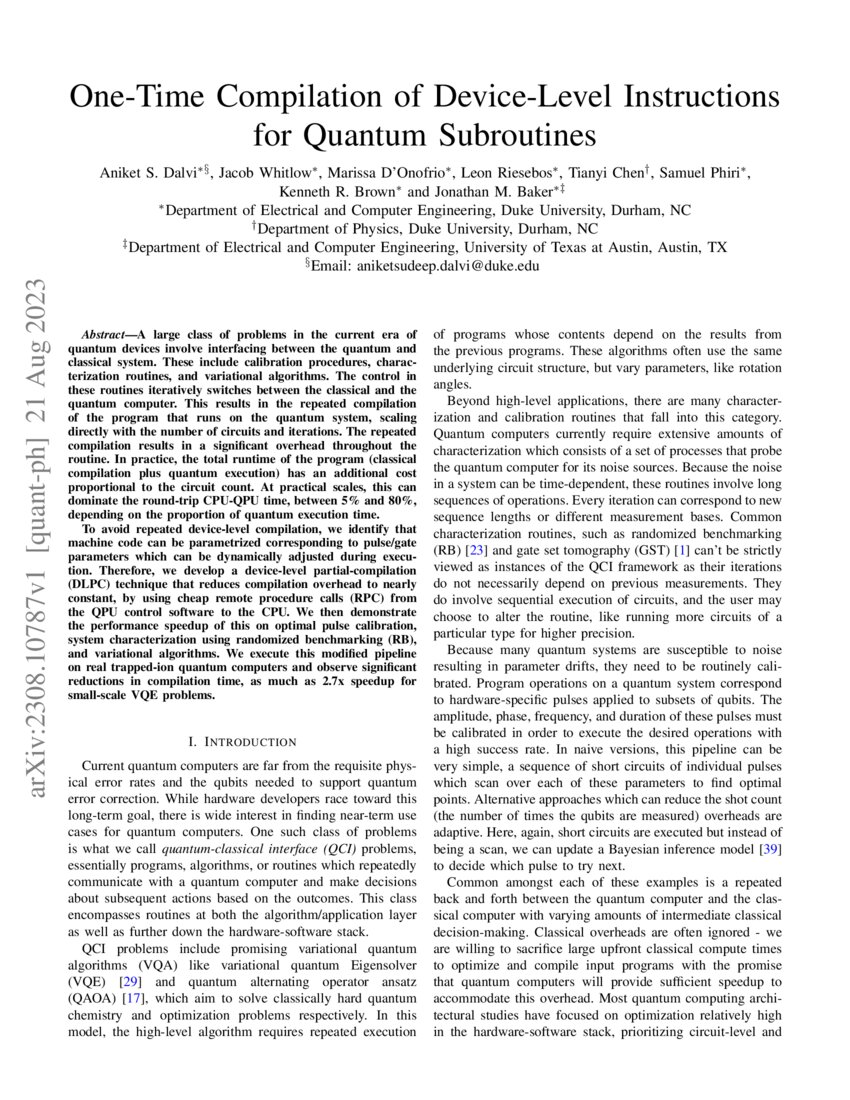 One-Time Compilation of Device-Level Instructions for Quantum ... One-Time Compilation of Device-Level Instructions for Quantum ...
