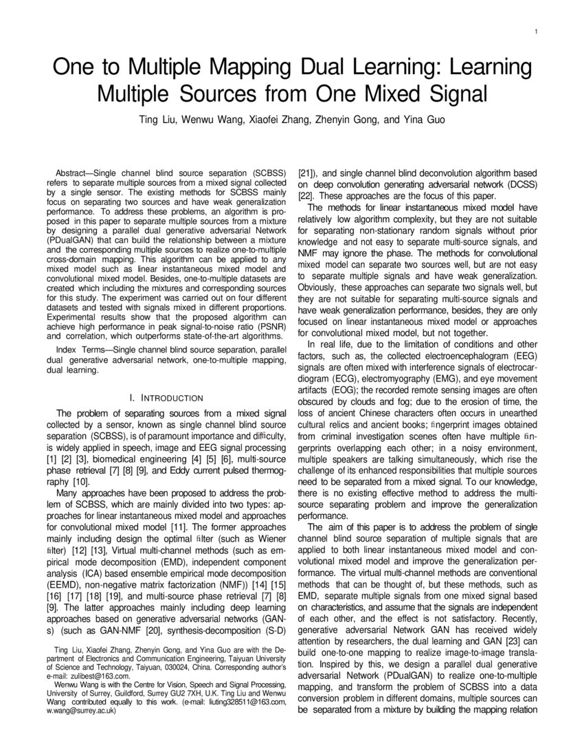 One to Multiple Mapping Dual Learning: Learning Multiple Sources from ...