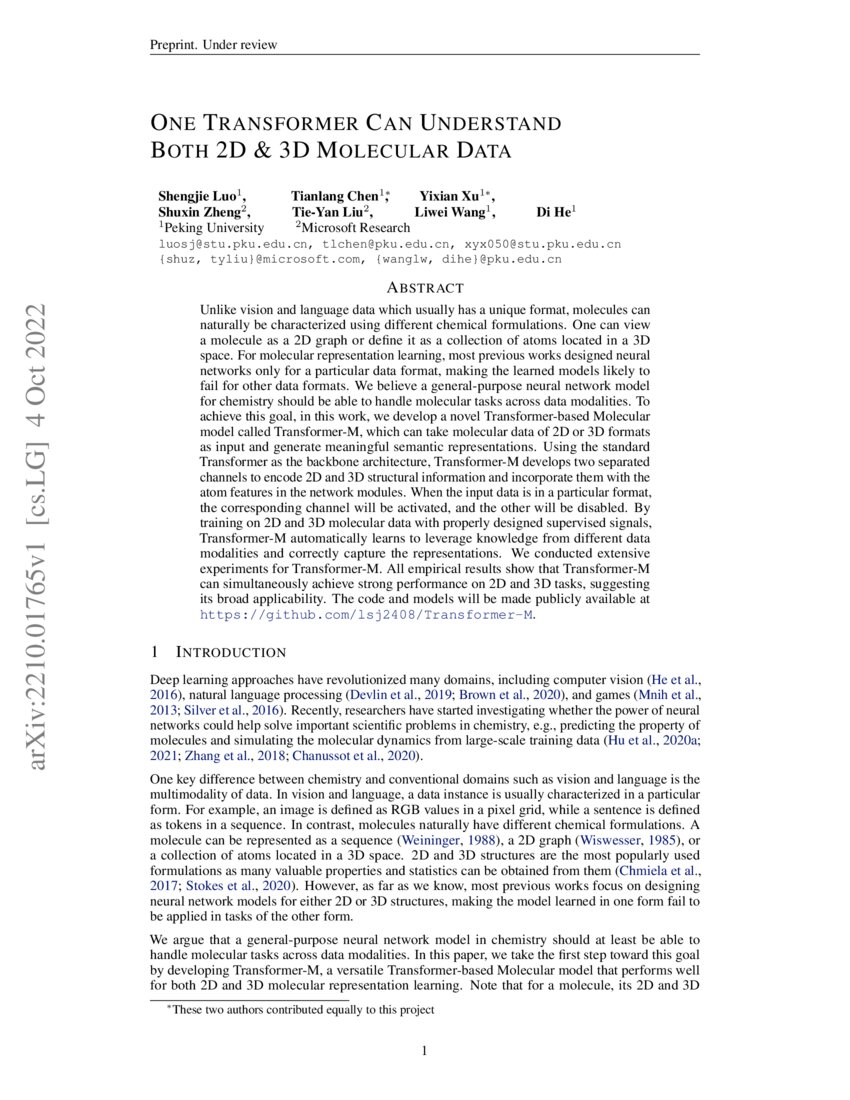 One Transformer Can Understand Both 2d 3d Molecular Data Deepai