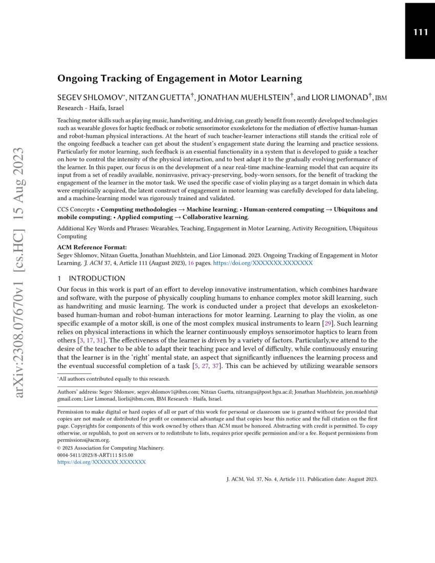 Ongoing Tracking of Engagement in Motor Learning | DeepAI